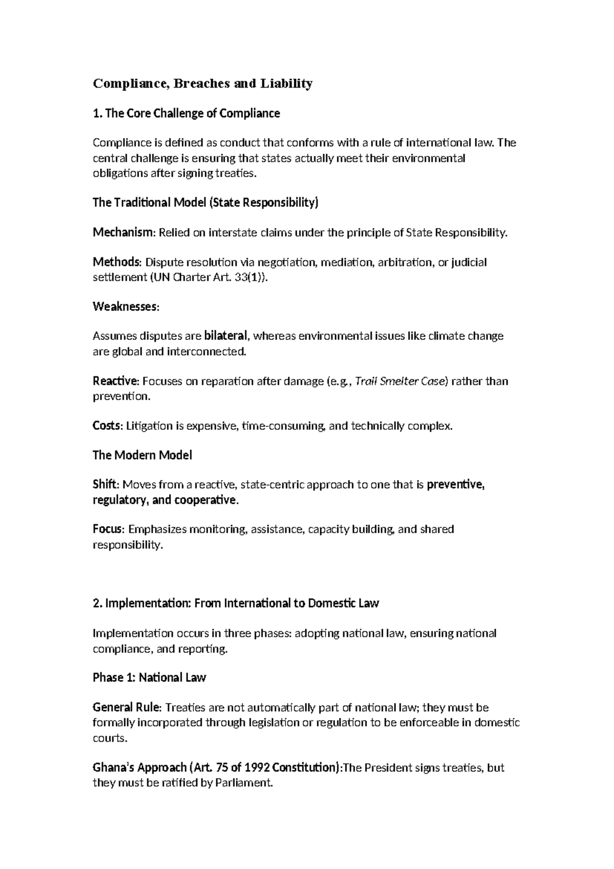Compliance, Breaches, and Liability: Analyzing International Law ...