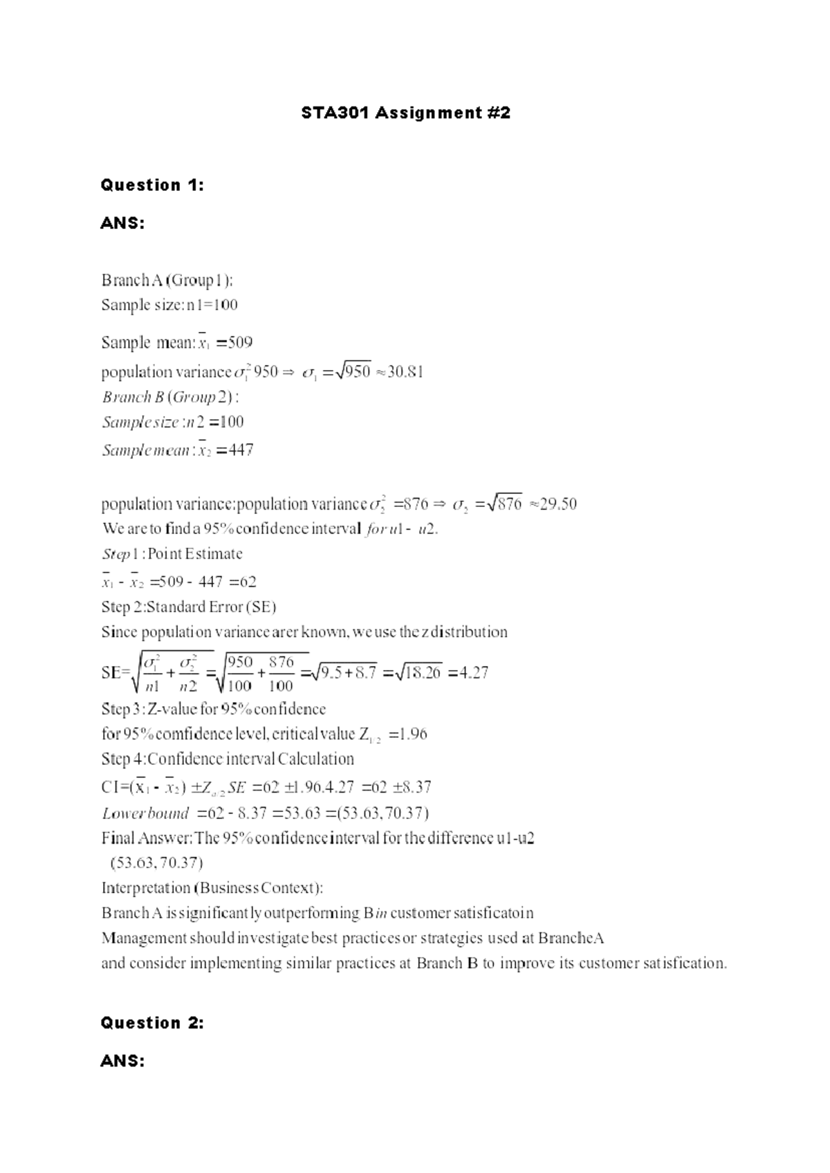 STA301 Assignment #2 - asss - Statistics and Probability - STA301 ...