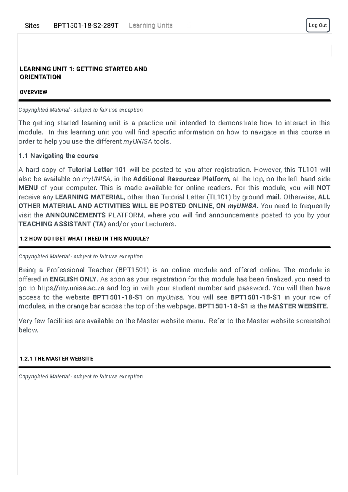 Unit 1 BPT1501: Getting Started with Online Learning and Resources ...