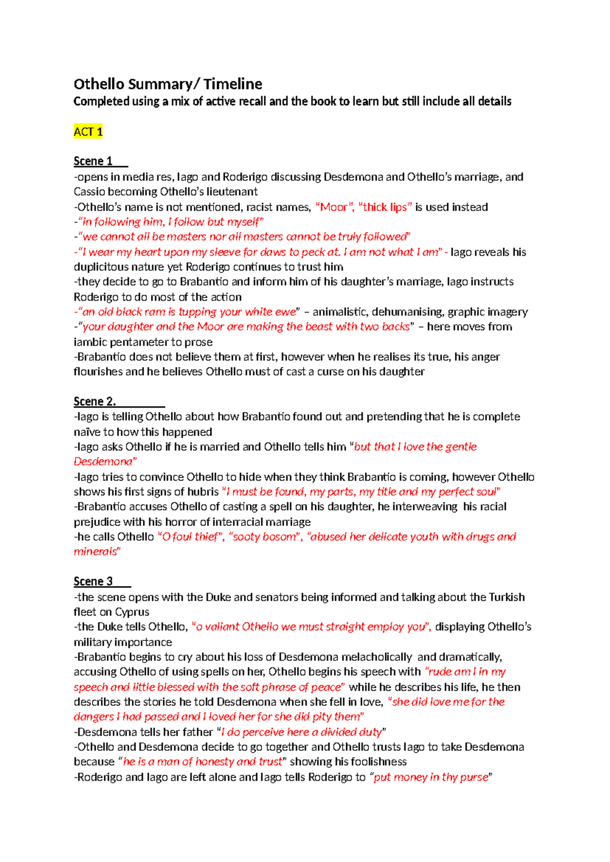 Othello (ENG 201) Summary Timeline: Key Events & Character Insights ...