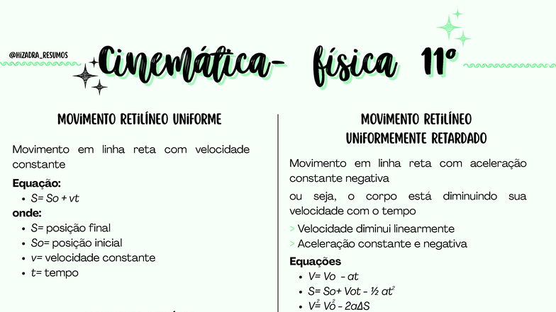 Tipos de Movimento em Física 11: MRU e MRUV Explicados - Studocu