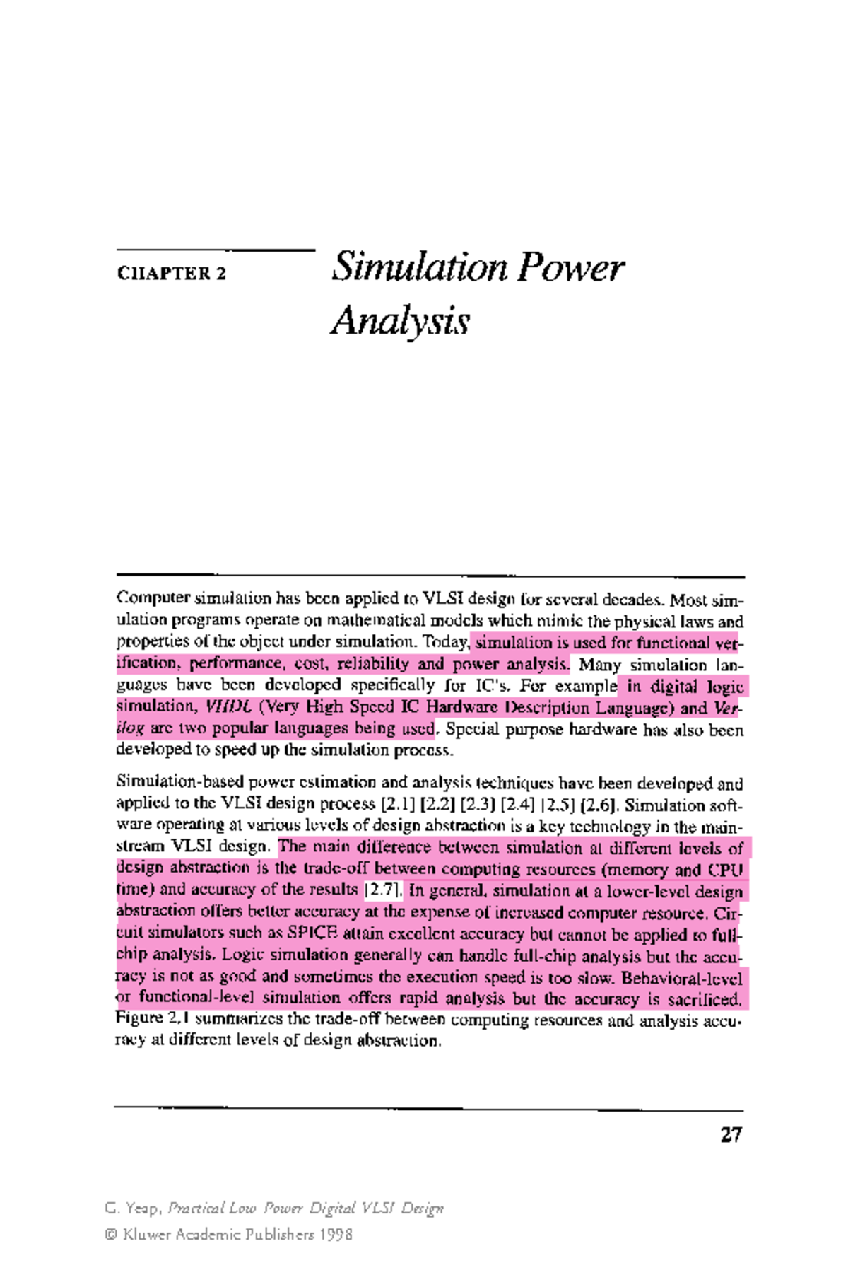 CHAPTER 2: Simulation Power Analysis in VLSI Design - Studocu