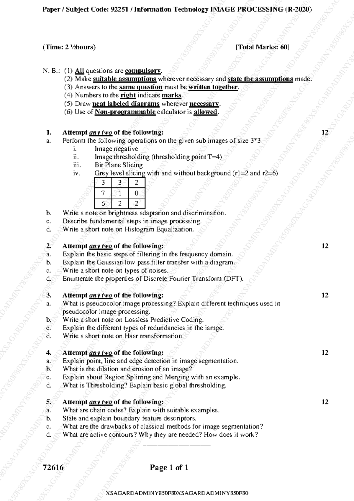 MSc IT Part 1 92251 Image Processing Final Exam Question Paper - Studocu