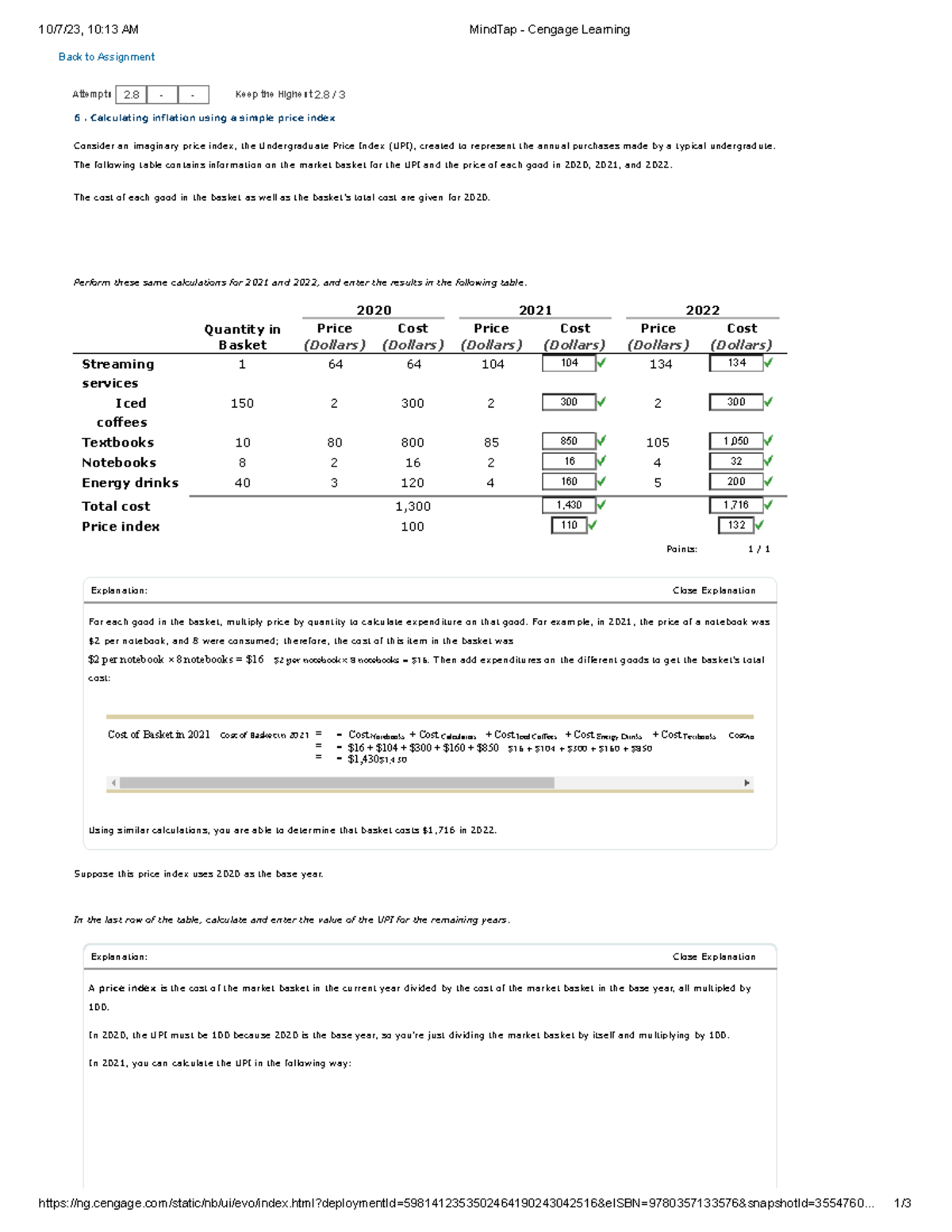 Quiz 3, Module 3 - Cengage MindTap: Inflation Calculation Problems ...