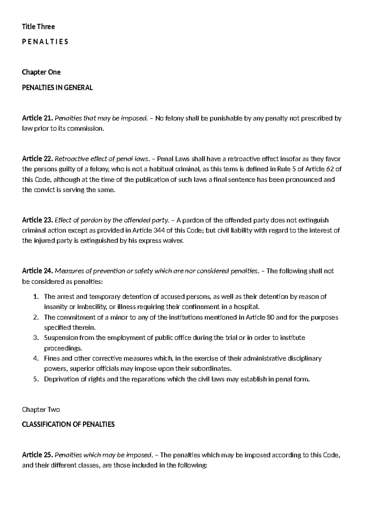 Criminal Law Penalties Overview - Chapter 1 & 2 Insights - Studocu