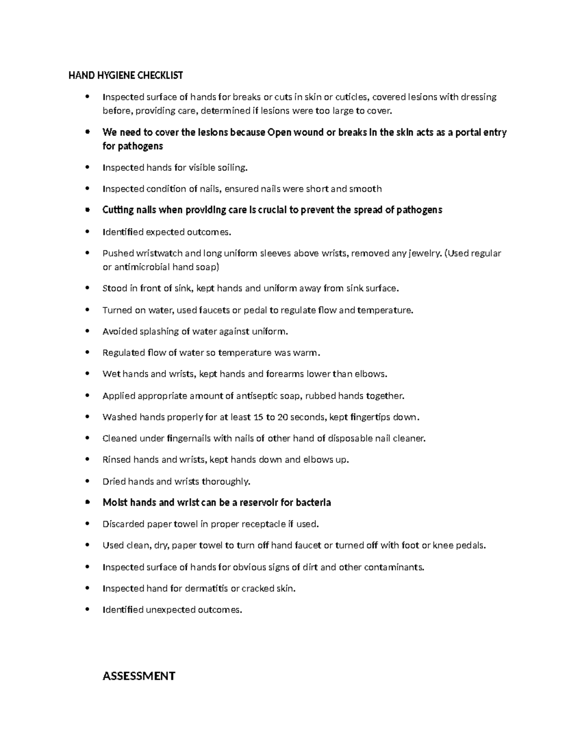 Hand Hygiene Checklist for Infection Control Protocols - Studocu