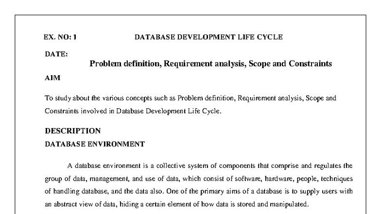 DDM Lab Practical: Database Development Life Cycle Overview - Studocu
