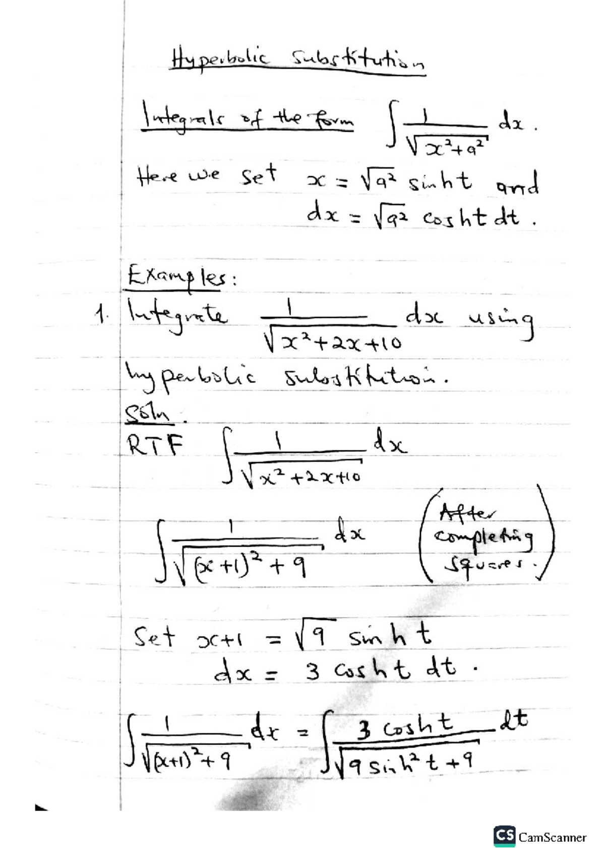 Lecture on Integration of Trig Functions and Hyperbolic Substitutions ...