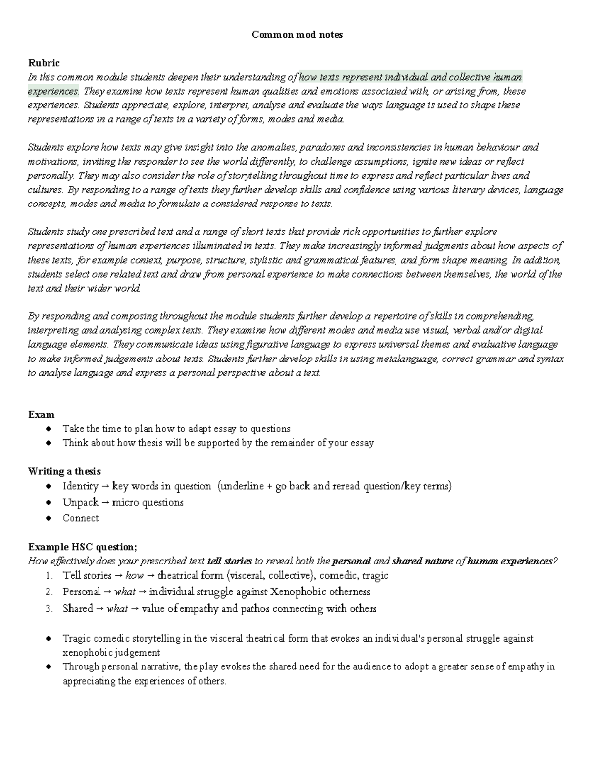 Common Module Notes: Exploring Human Experiences in Texts - Studocu