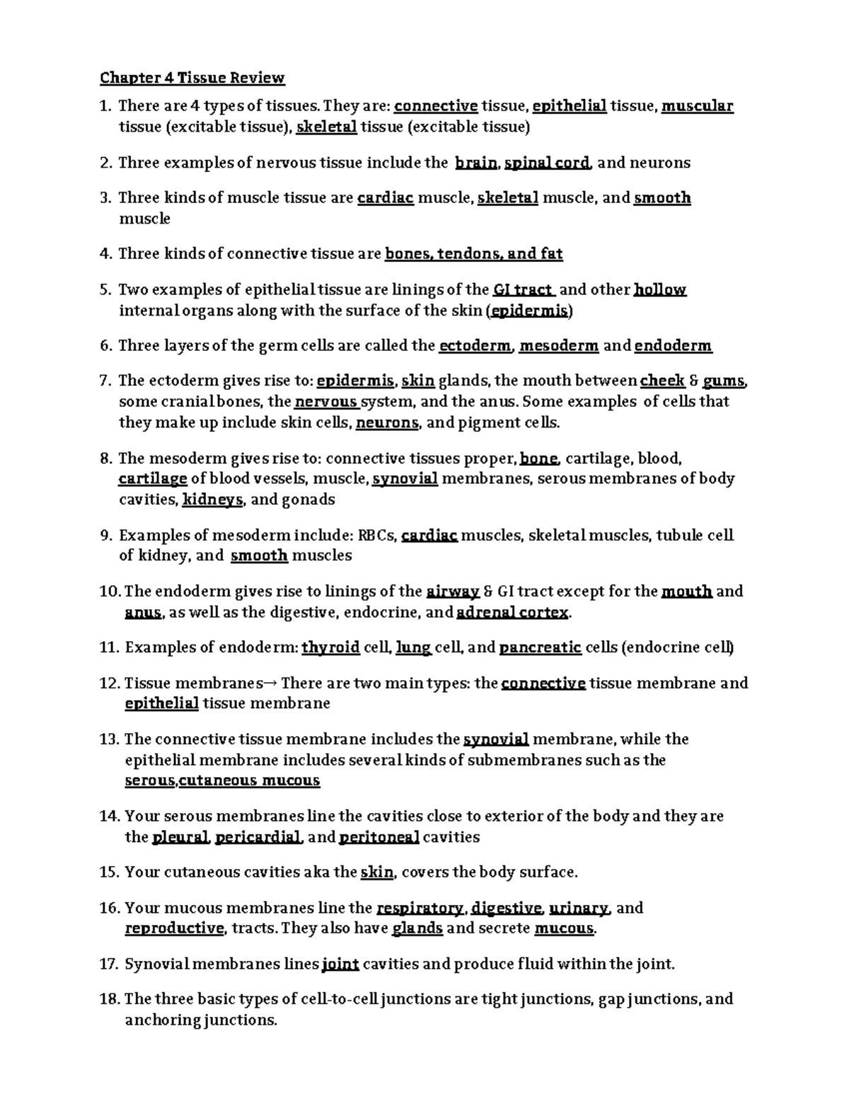 BIO 150 Lecture Chapter 4 Tissue Review Sheet - Chapter 4 Tissue Review ...