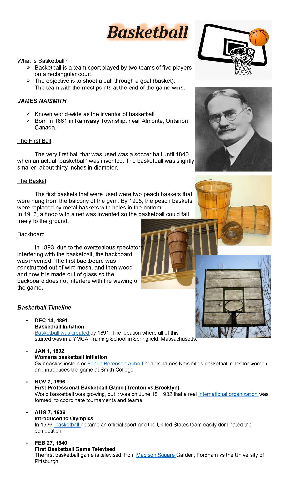 Basketball: History, Rules, and Basic Skills Overview - Studocu