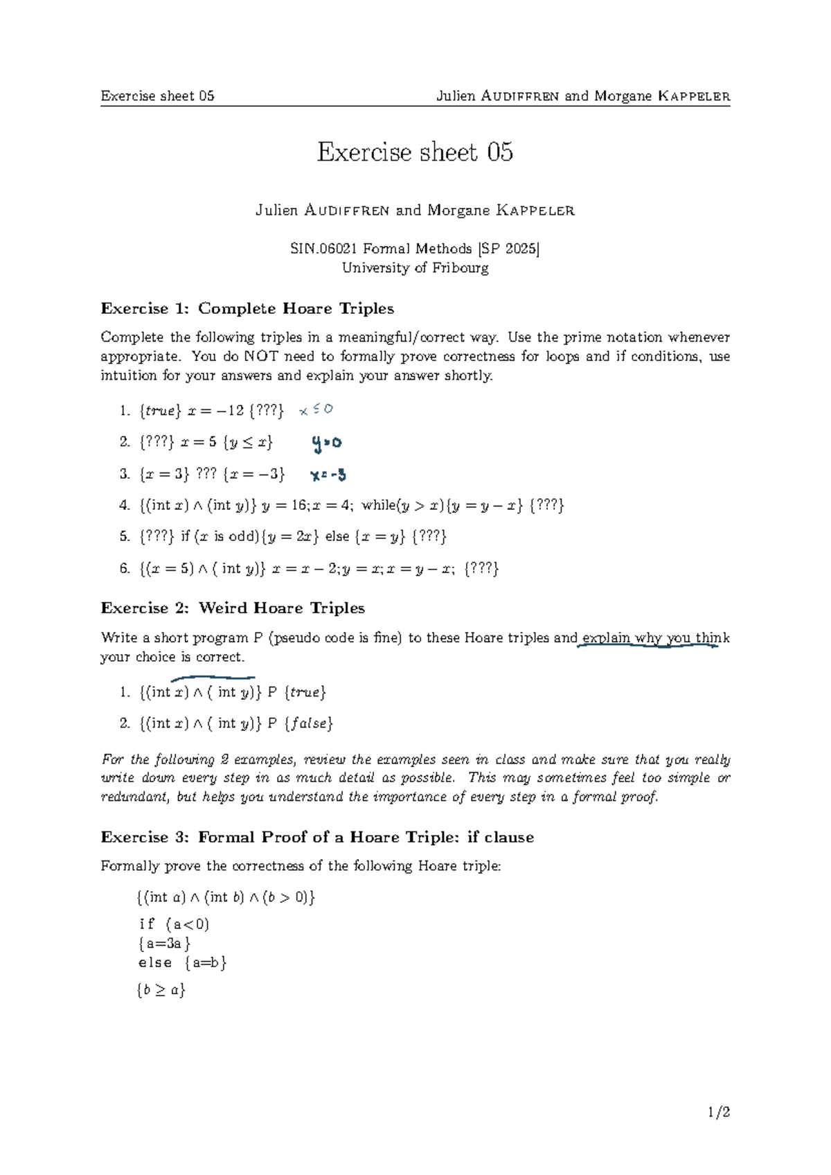 Formal Methods Exercise Sheet 05 - SIN.06021 - Studocu