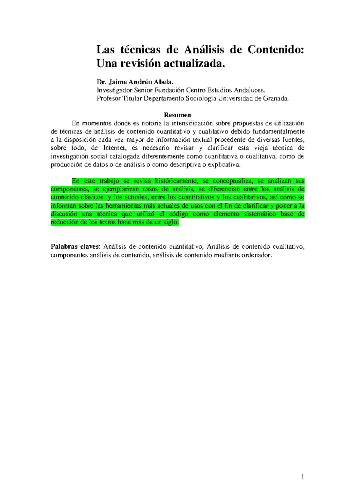 Técnicas y Modernización en Análisis de Contenido - Dr. Jaime Andréu ...