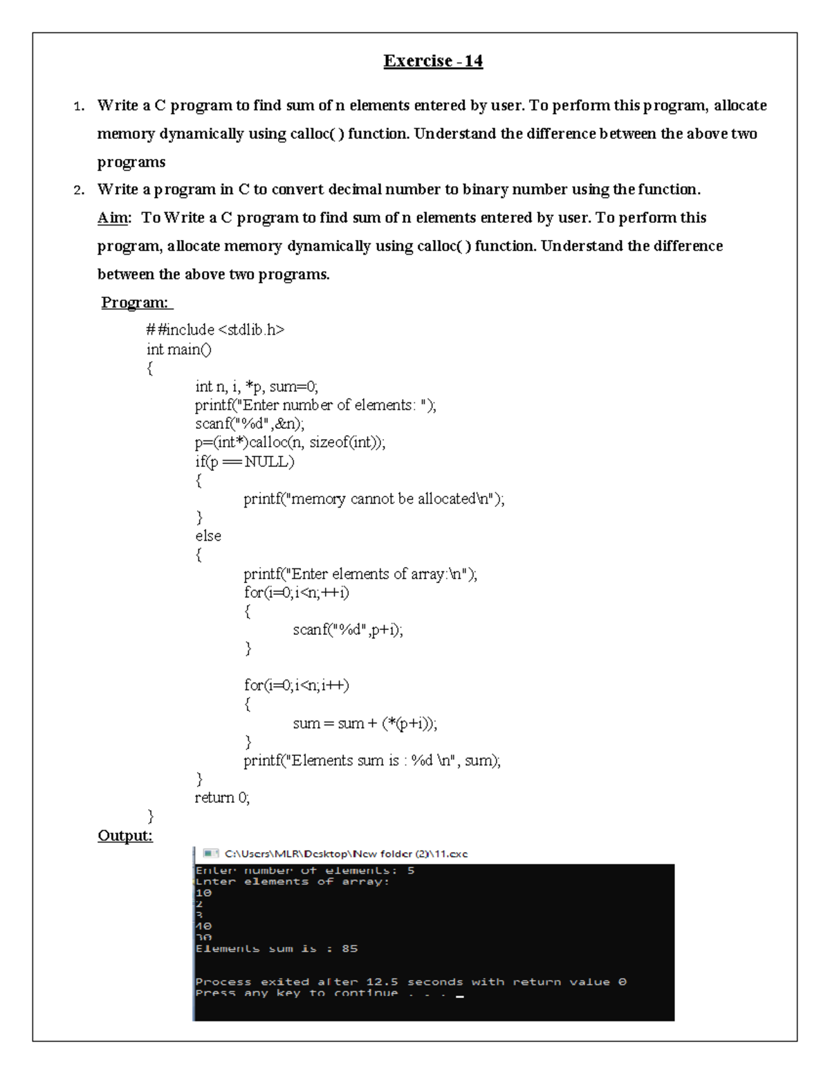 C-Experiment-14: Dynamic Memory & Decimal to Binary Conversion in C ...