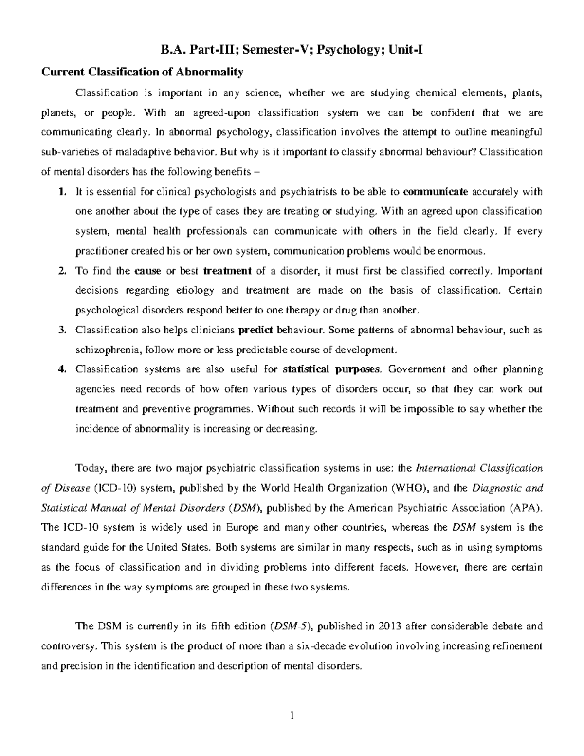 B.A. DSM 5 Classification of Abnormal Behavior Notes - Studocu