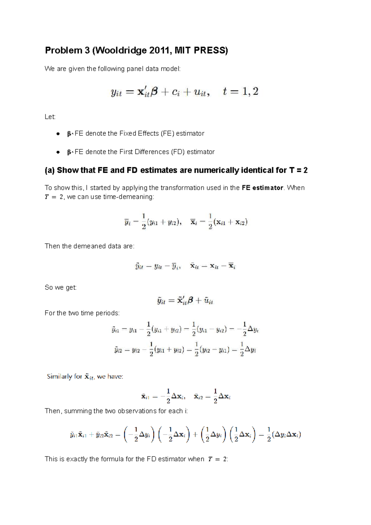 Assignment: Panel Data Analysis in Advanced Econometrics (ECON 201 ...