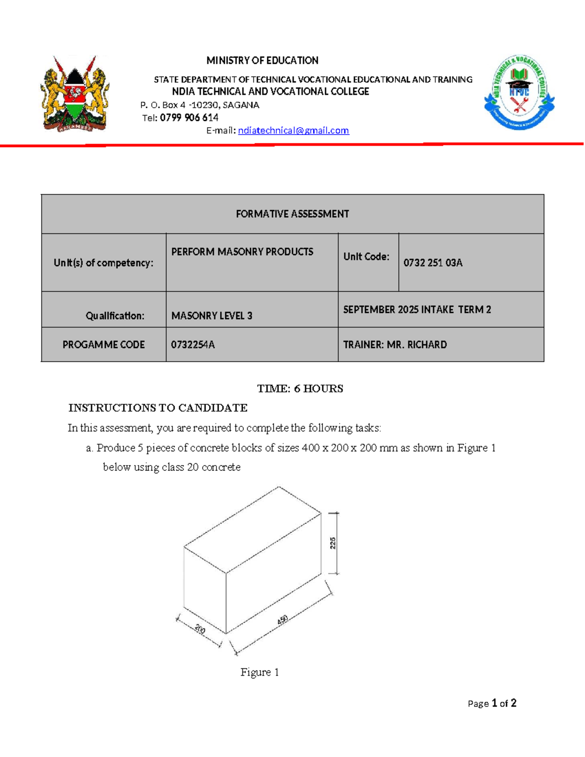 Formative Assessment: Masonry Level 3 (0732254A) - Concrete Blocks ...