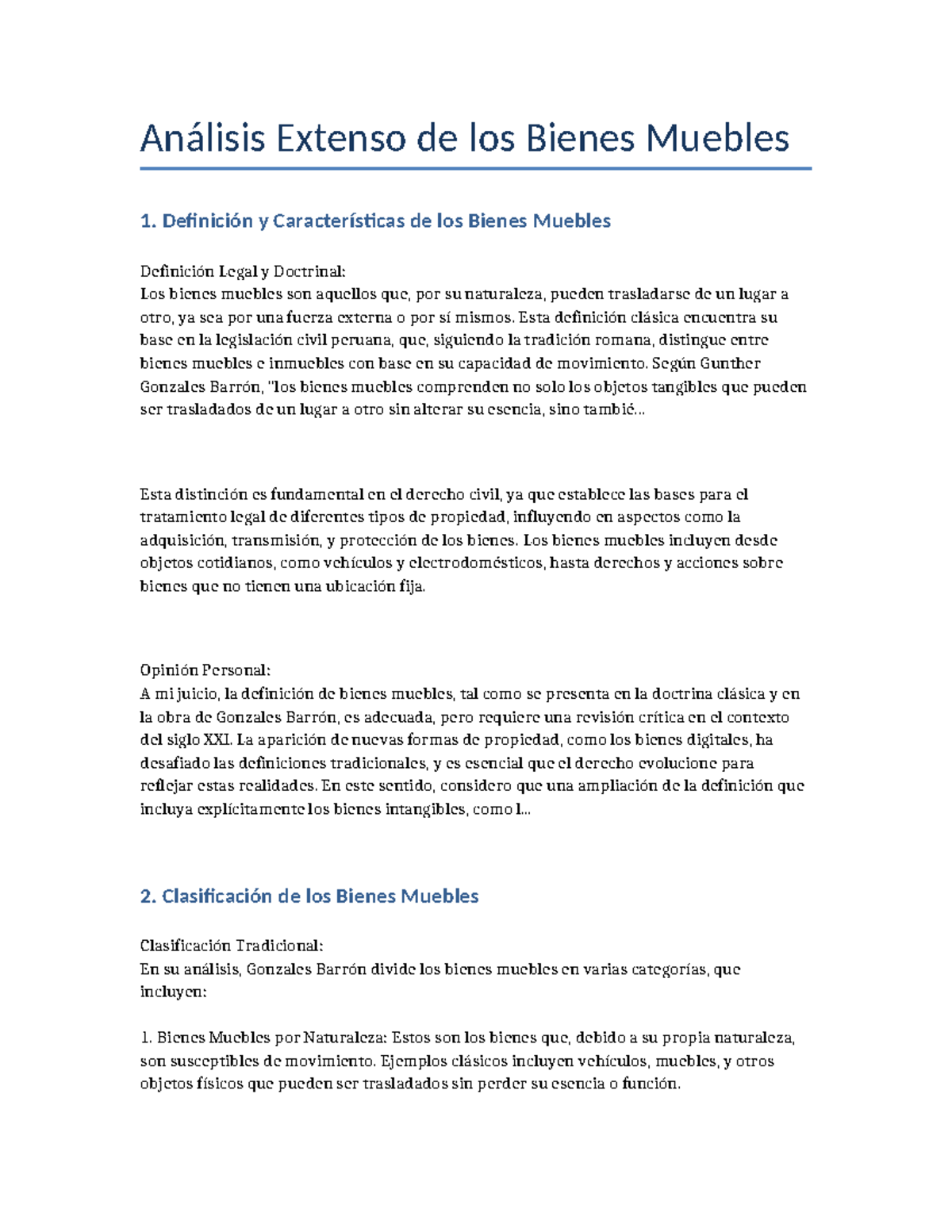 Análisis Extenso de Bienes Muebles: Definición y Clasificación - Studocu