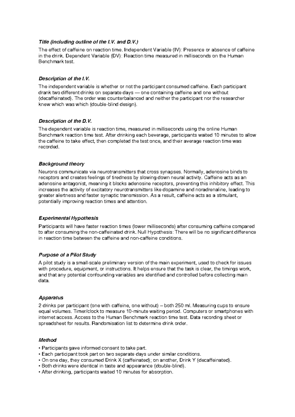 AQA Psychology Caffeine Experiment Report: IV & DV Analysis - Studocu