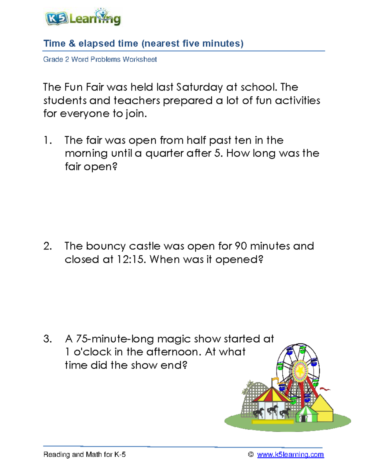 Grade 2 Elapsed Time Word Problems Worksheet - Studocu