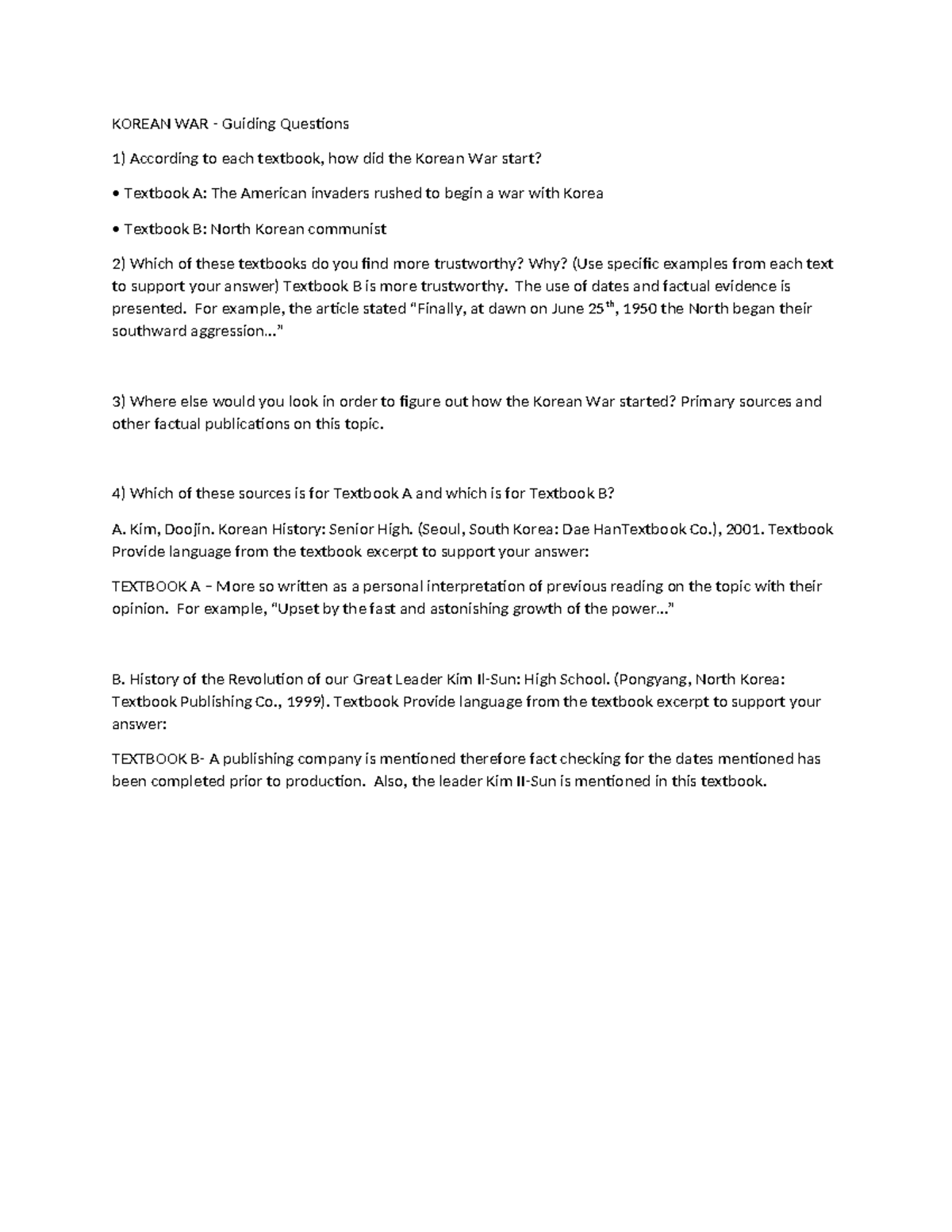 Korean War Assignment: Analyzing Textbook Perspectives - Studocu