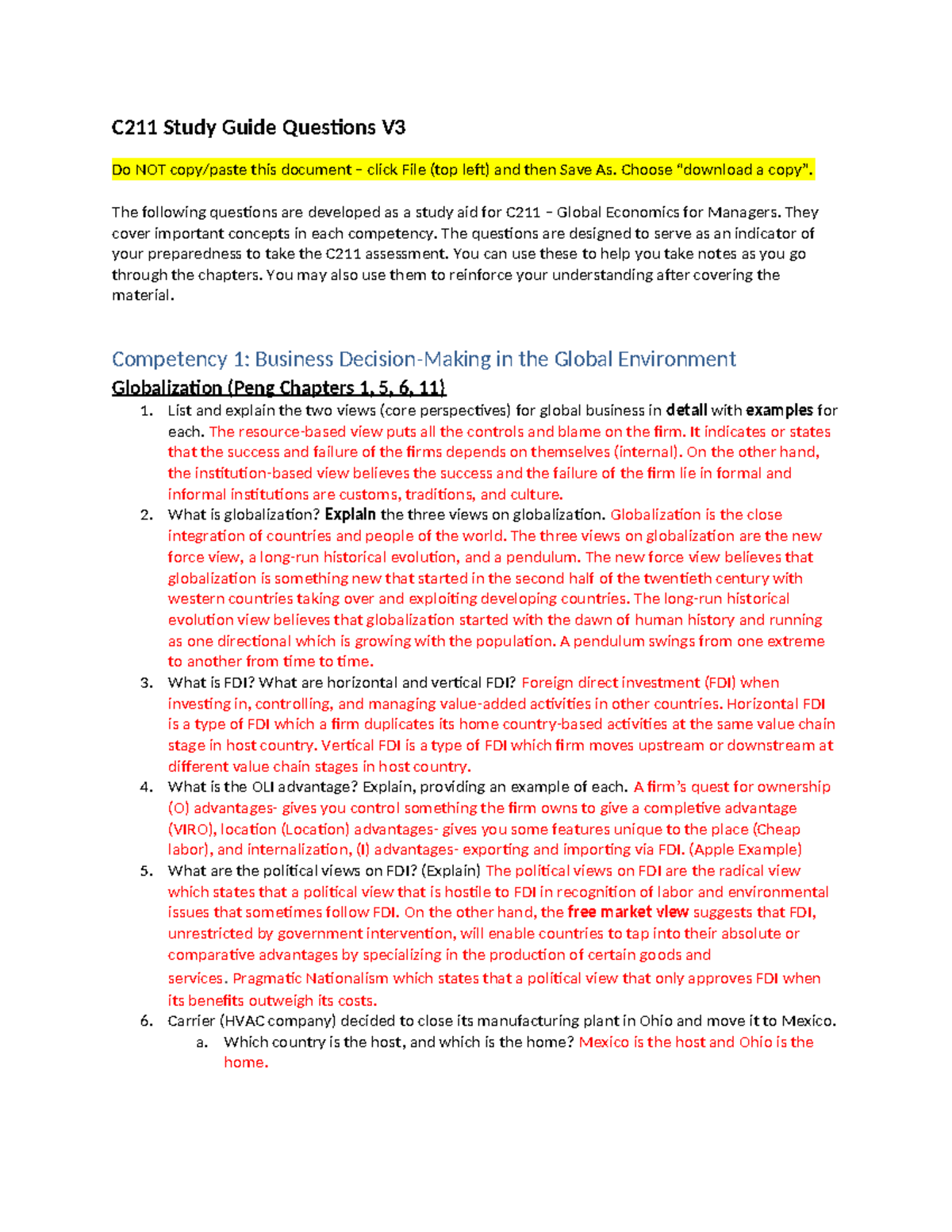 C211 Study Guide Questions for Global Economics Exam - Version 3 - Studocu