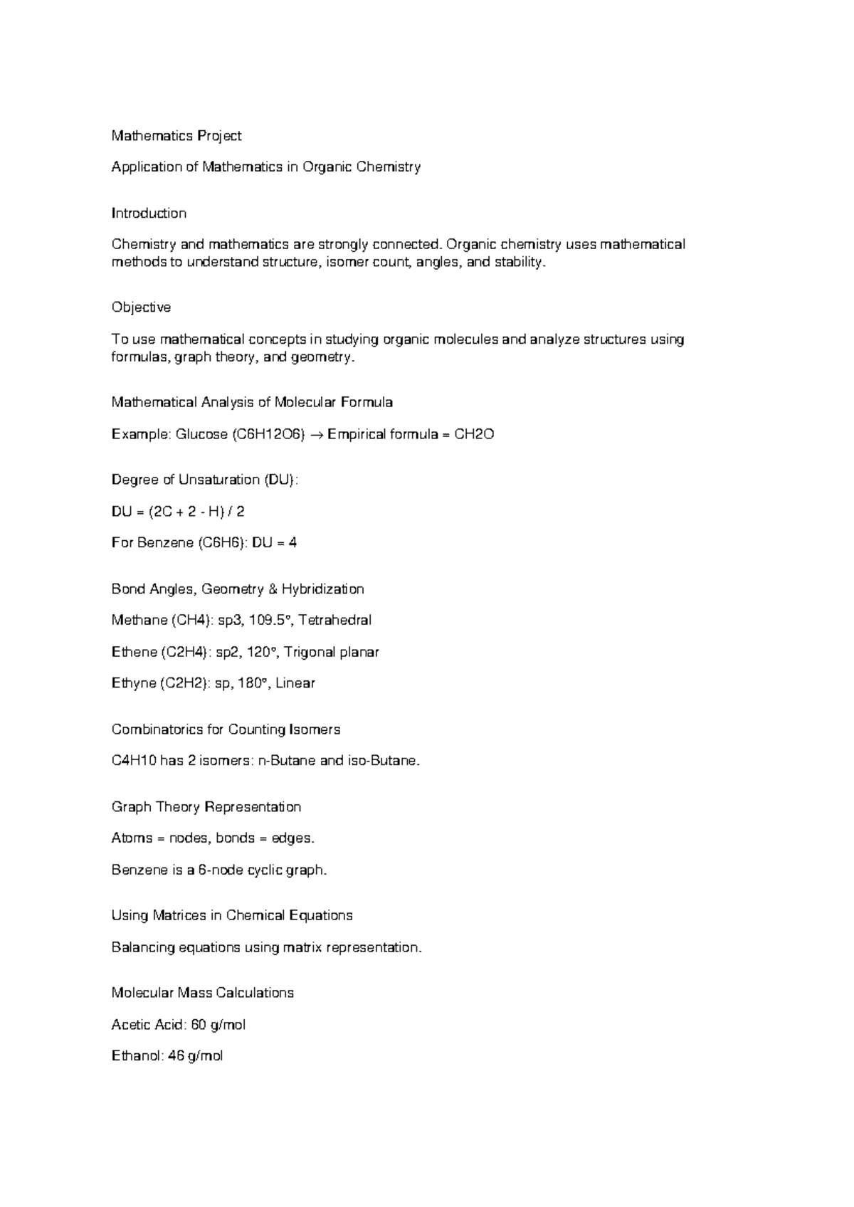 Math Chem Project: Application of Math in Organic Chemistry - Studocu
