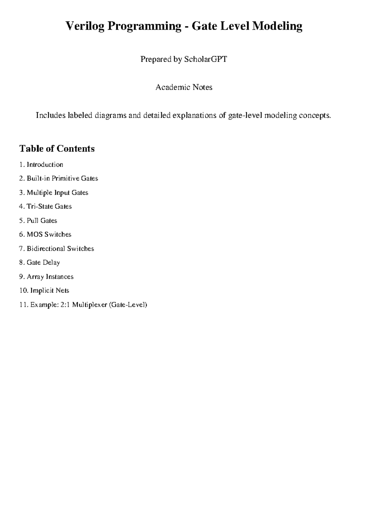 Verilog HDL Gate Level Modeling Notes (Course Code: VGLM101) - Studocu