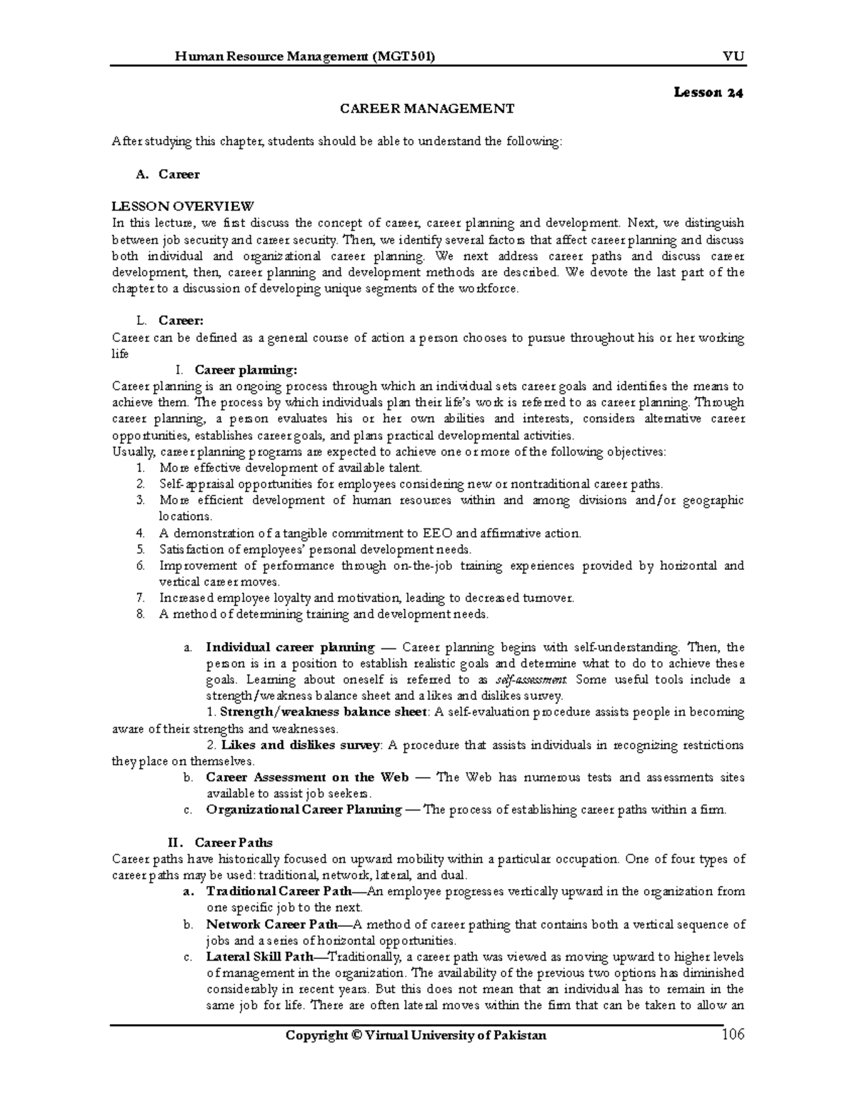 HRM 24 - Lesson 24: Insights on Career Management and Planning - Studocu