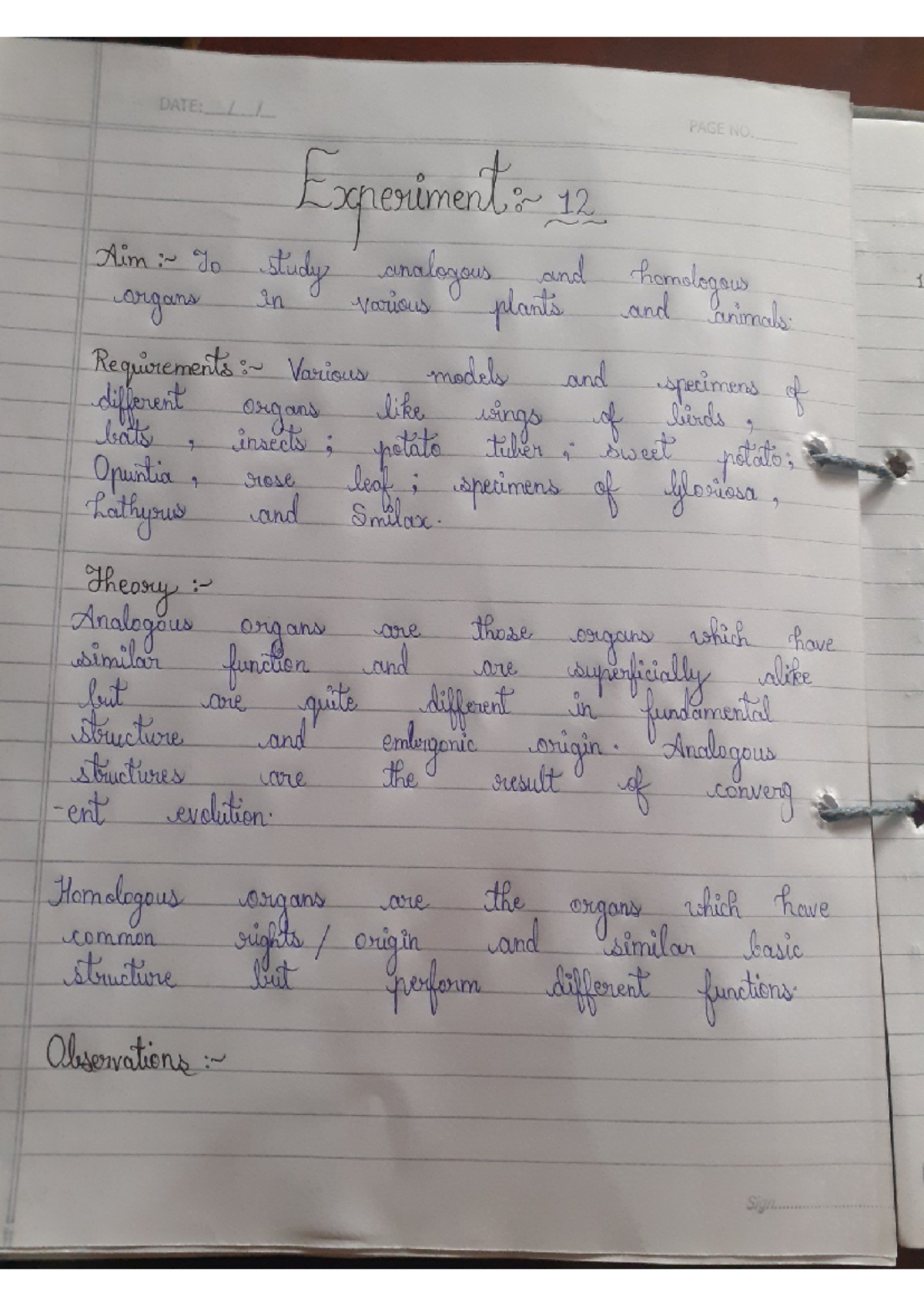 Biology Experiment No. 12: Study of Analogous and Homologous Organs ...