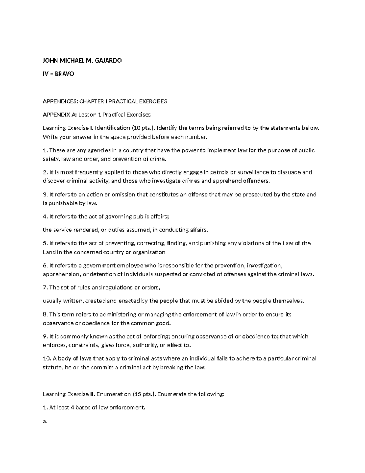 Law Enforcement Org & Administration Practical Exercises (Cce) - Studocu