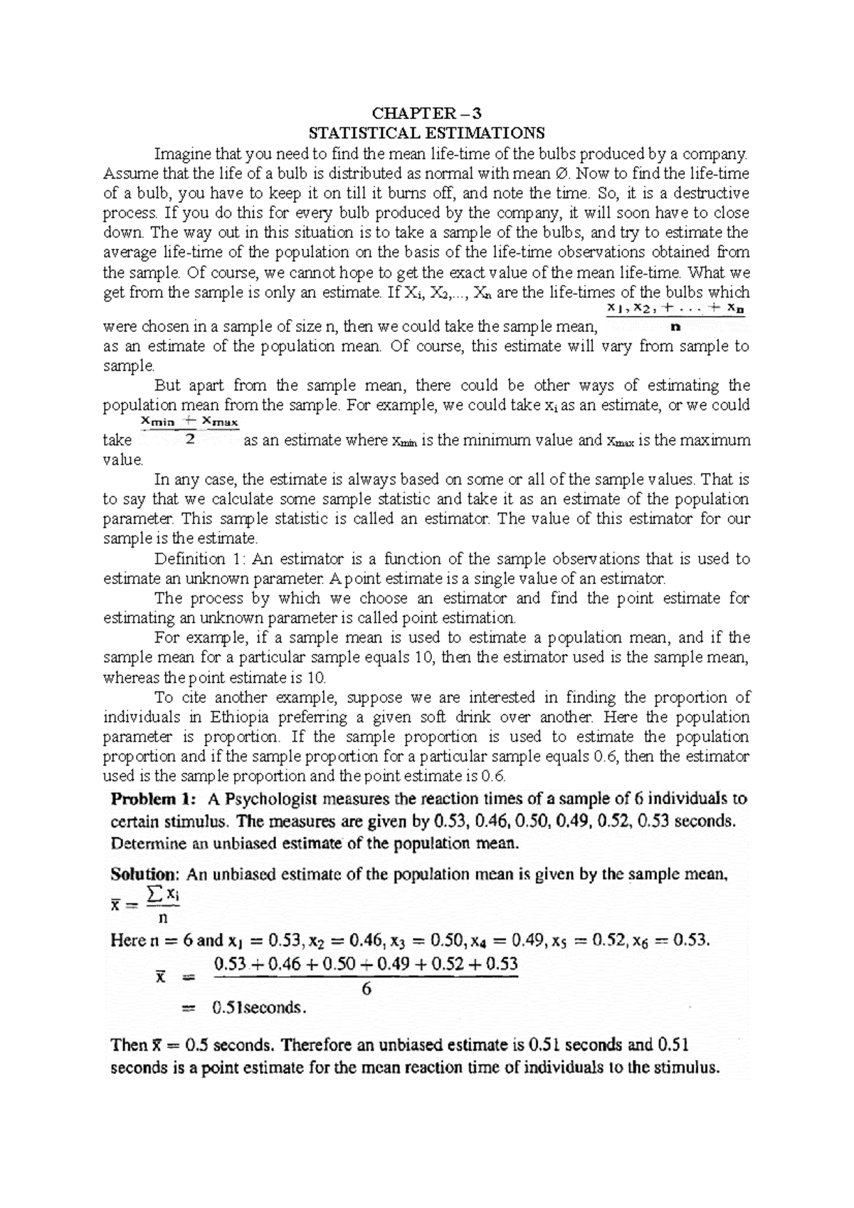 Chapter 3 - Business Statistics - CHAPTER – 3 STATISTICAL ESTIMATIONS ...