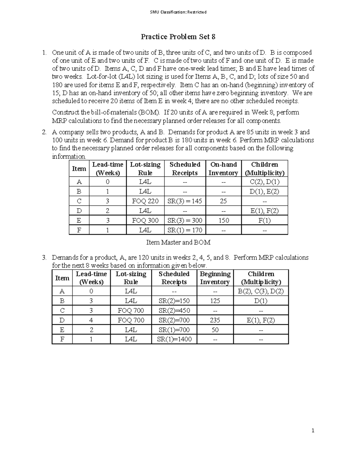 Practice Problem Set 8 - 123 - Practice Problem Set 8 1. One unit of A ...