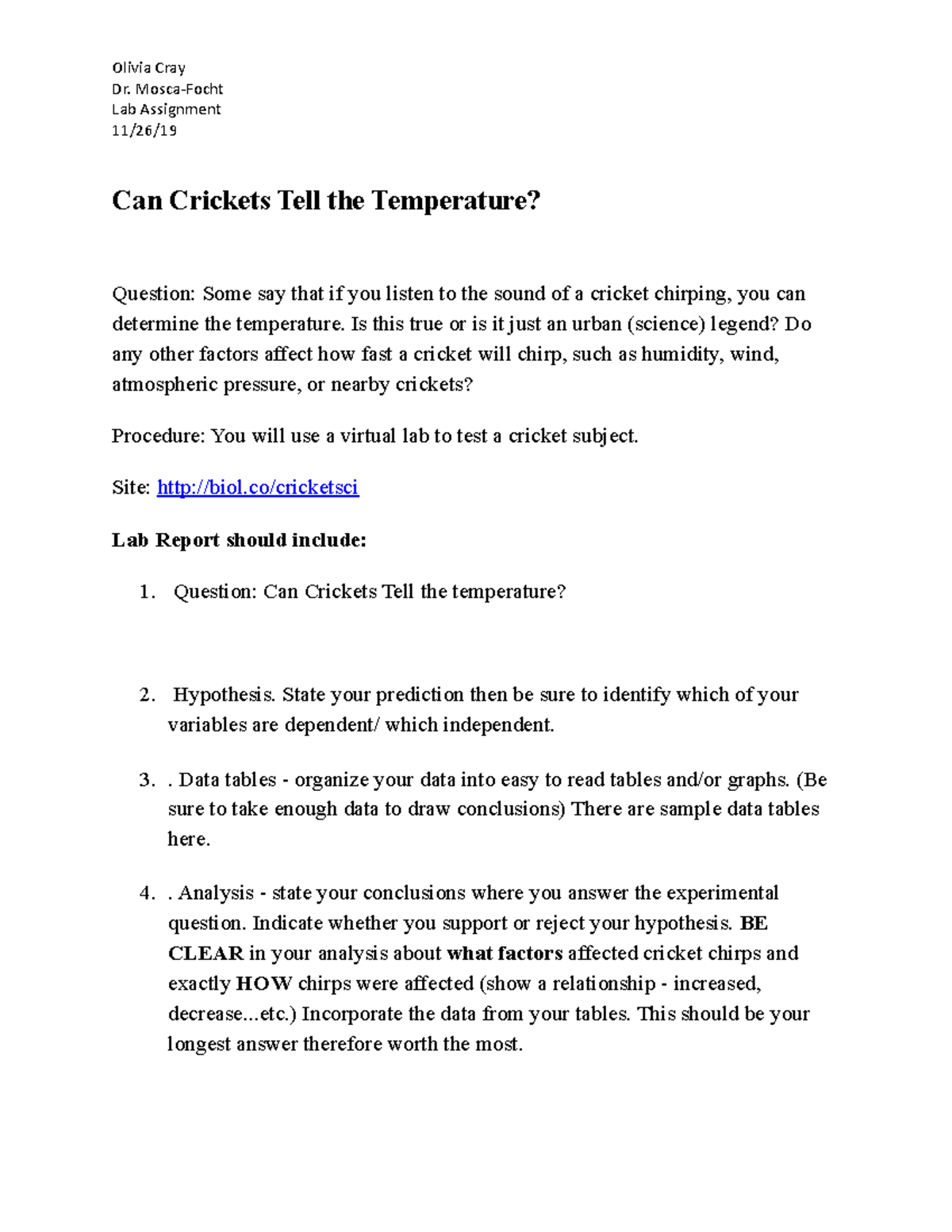 Can Crickets Tell the Temperature - Dr. Mosca-Focht Lab Assignment 11 ...