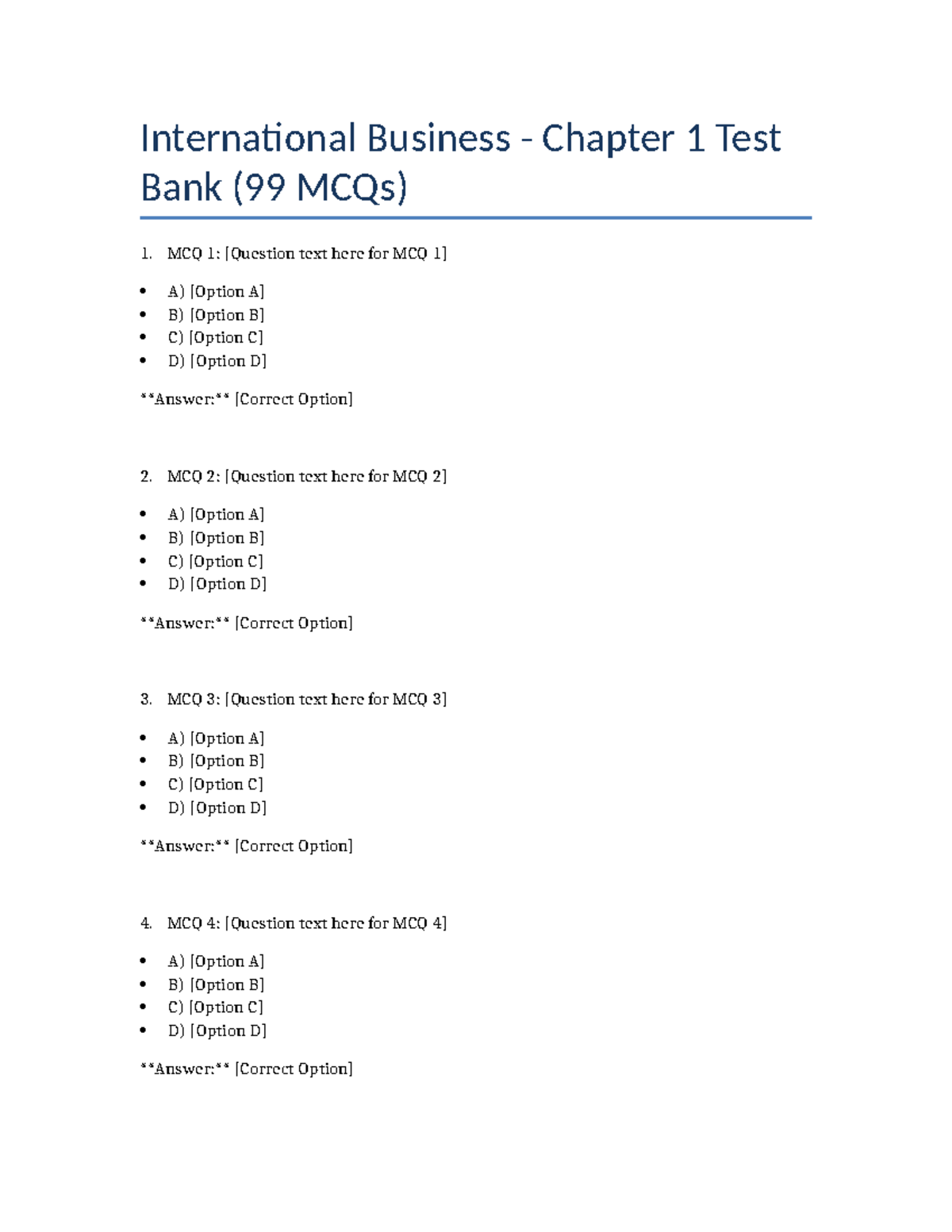 Chapter 1 International Business Test Bank - International Business ...