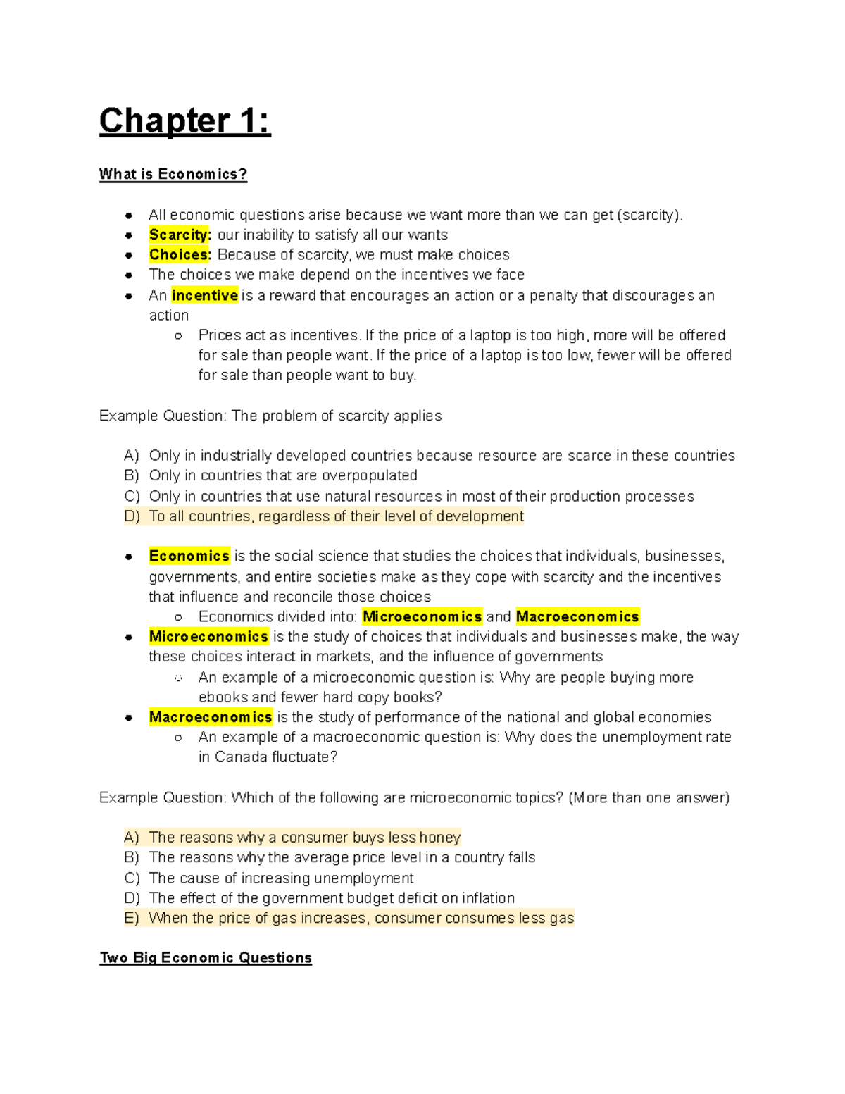 Chapter 1-4 Econ Midterm - Chapter 1: What is Economics? All economic ...
