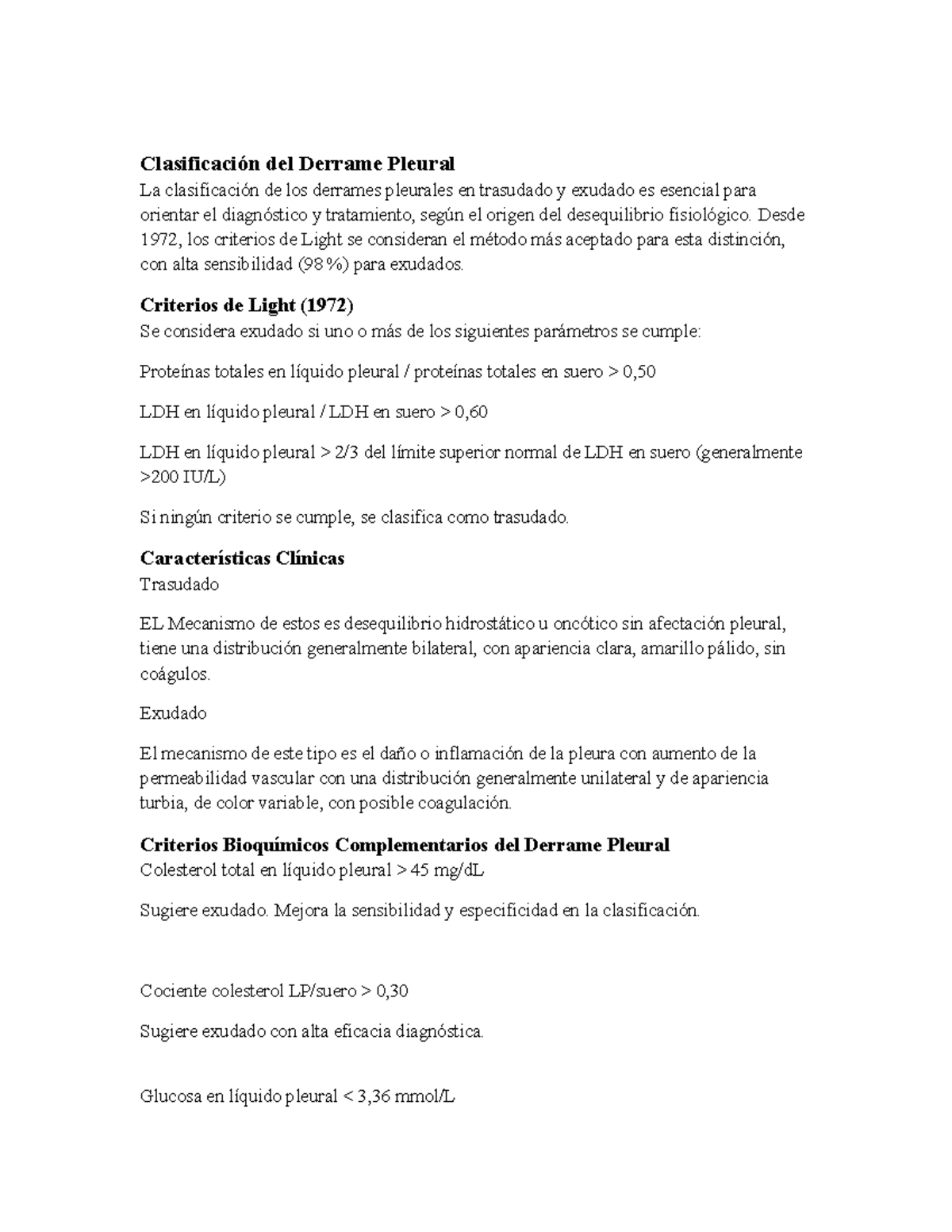 Clasificación del Derrame Pleural: Criterios de Light y Características ...