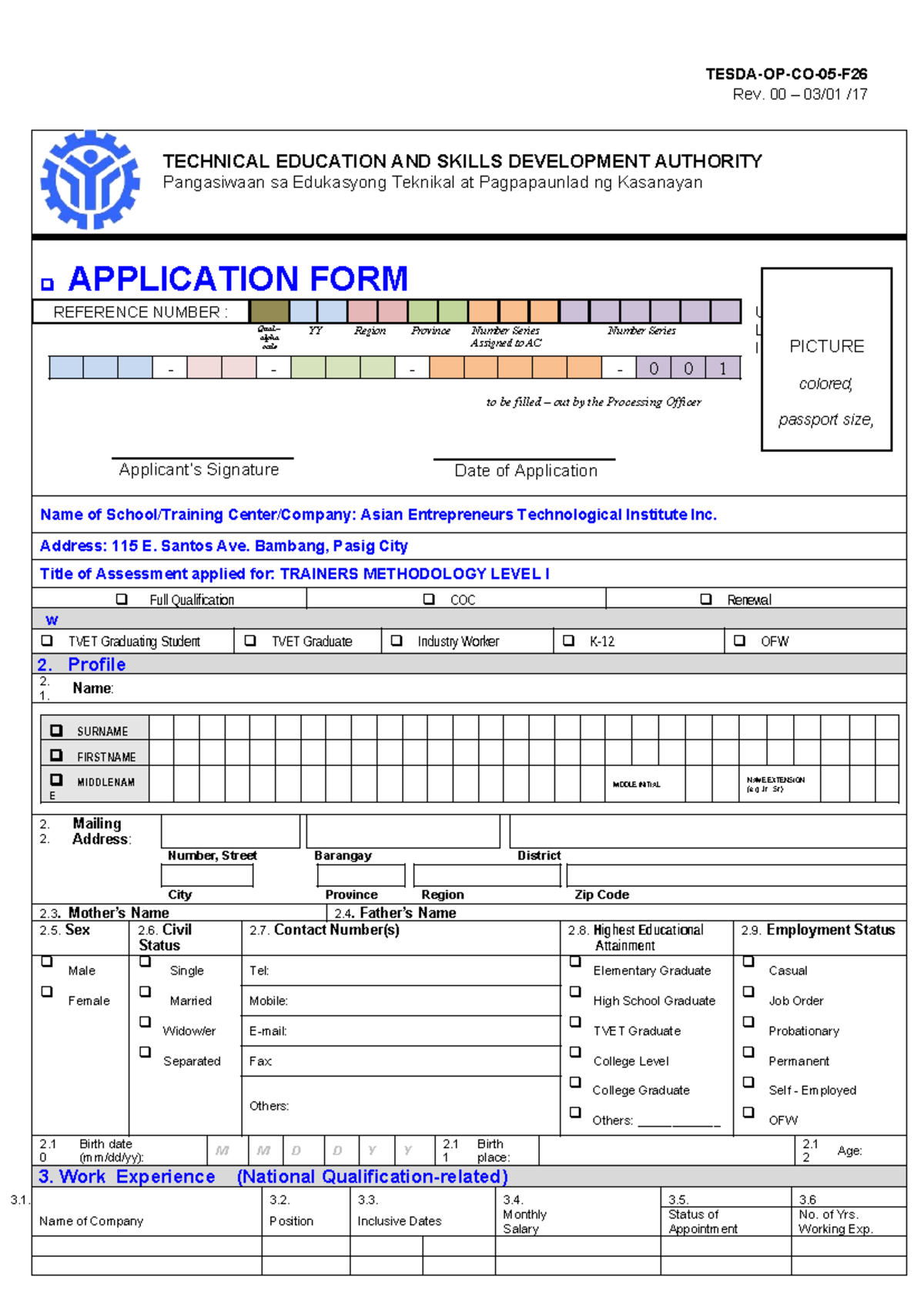 Application Form for Trainers Methodology Level I (TM1) - Studocu