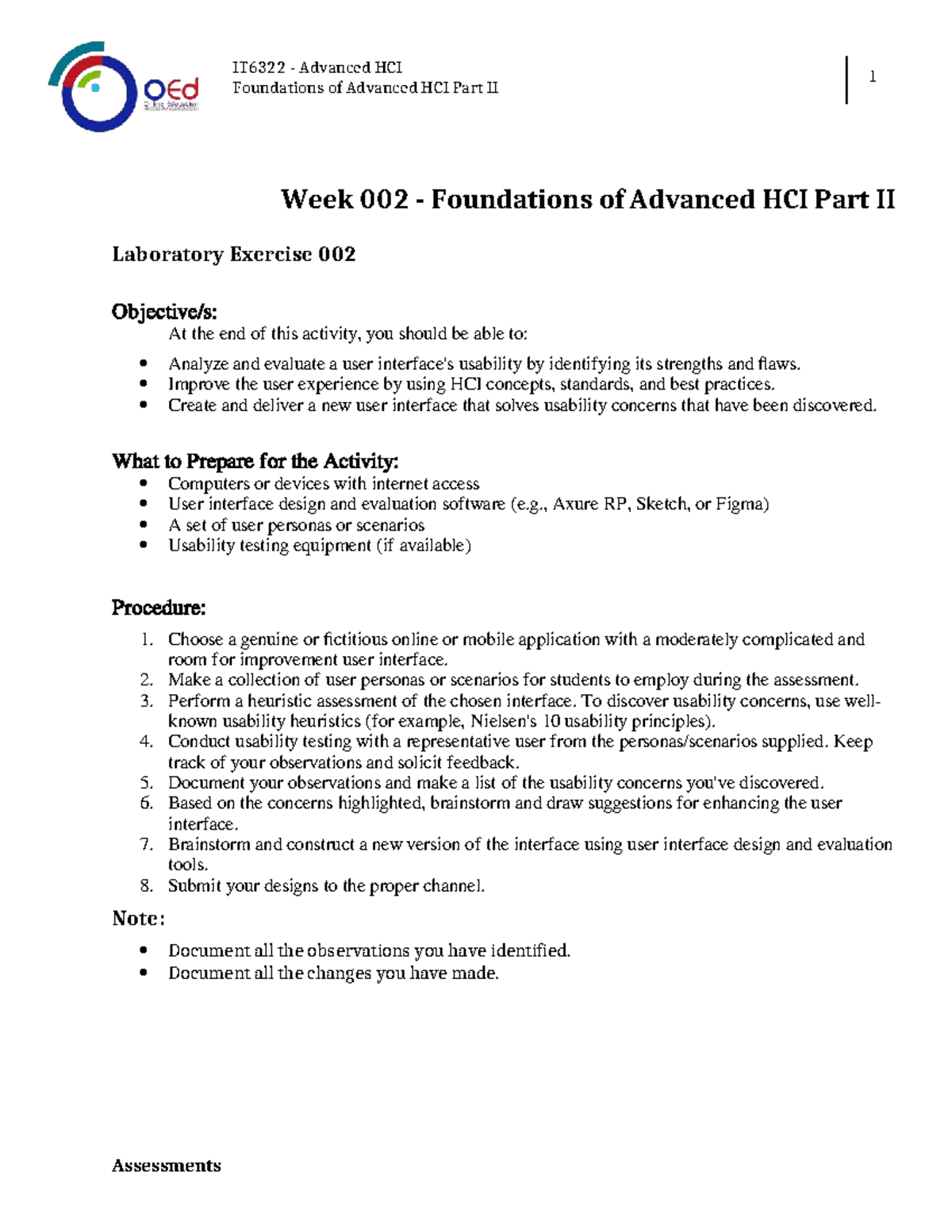 IT6322 Advanced HCI Week 002 Lab Exercise: Usability Analysis & UI ...