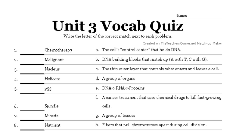 Unit 3 Vocab Quiz - Matching Terms and Definitions - Studocu