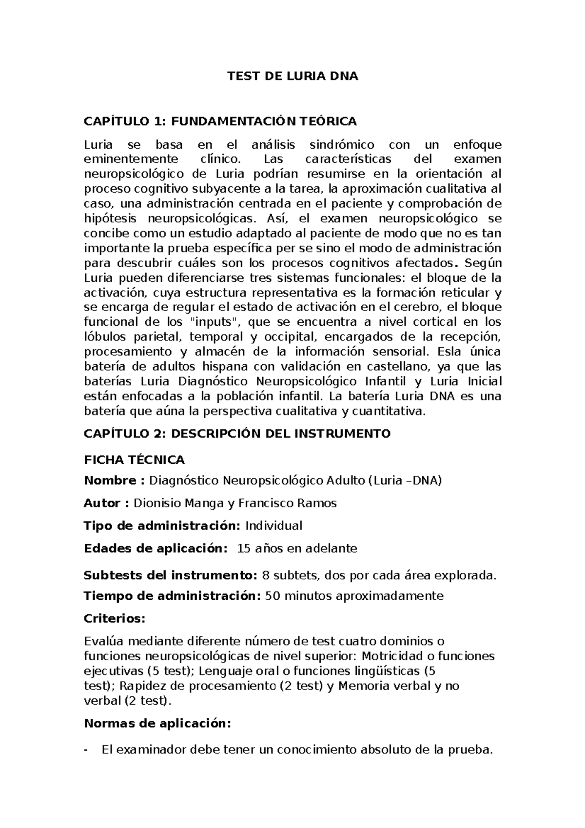 TEST DE Luria DNA - El trabajo resuelto pa ustedes - TEST DE LURIA DNA ...