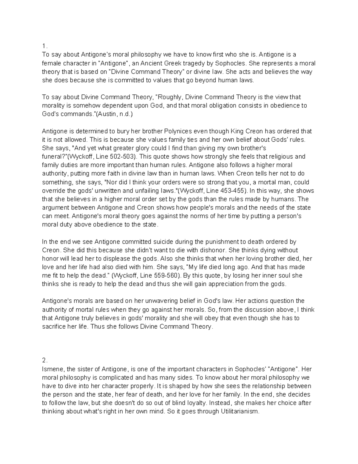 HUM Reflection 2: Ethics and Moral Philosophy in Antigone - Studocu