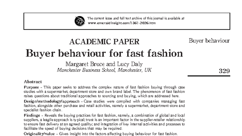 Buyer Behaviour in Fast Fashion: Insights and Case Studies - Studocu