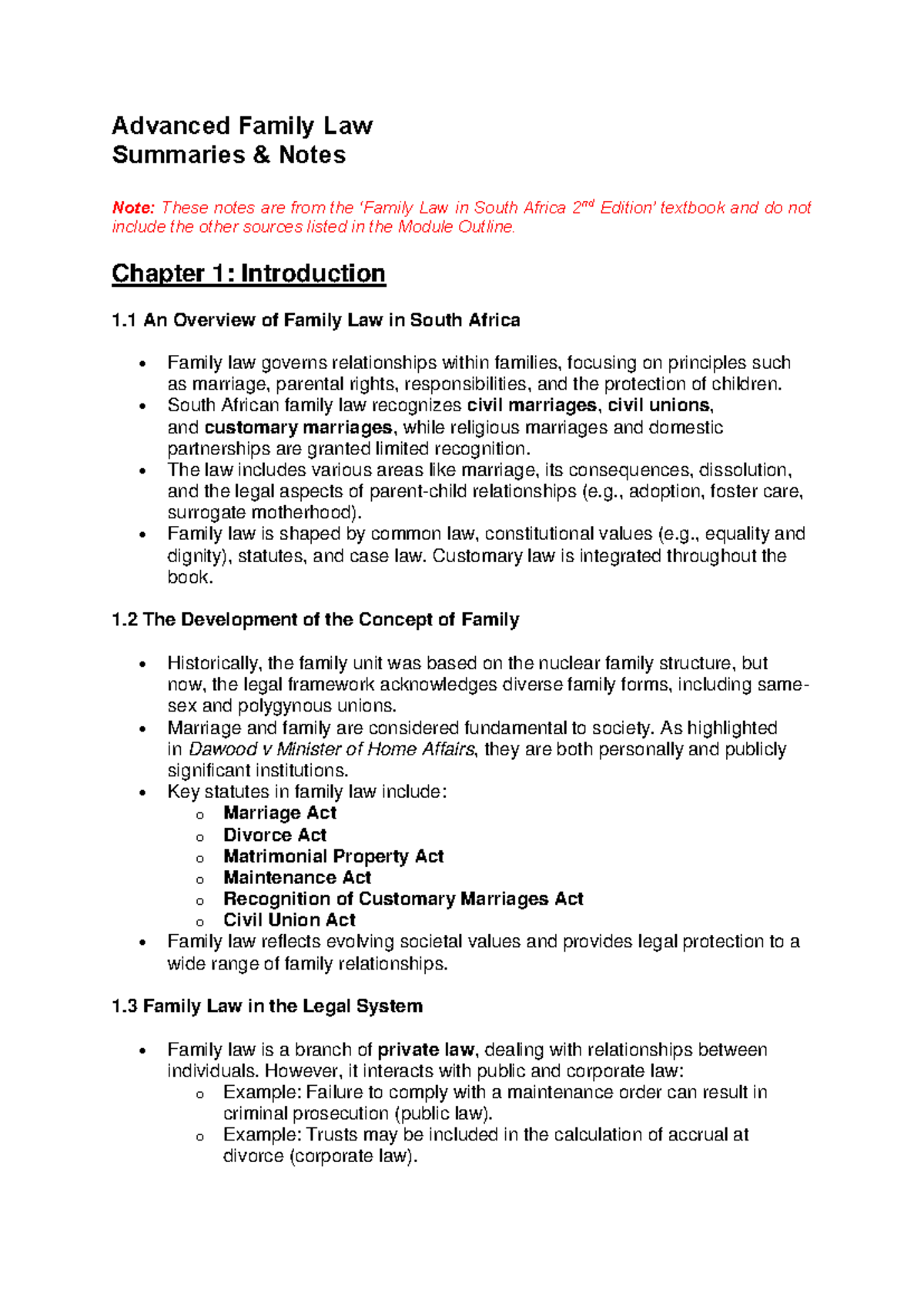Advanced Family Law Notes: Key Concepts & Legal Frameworks - Studocu
