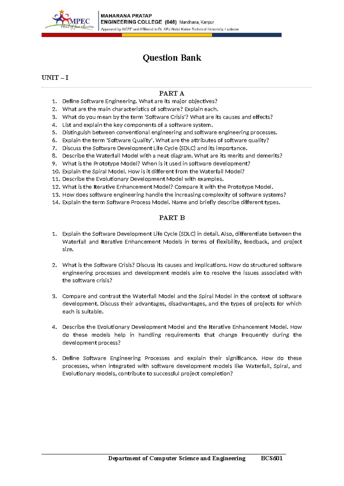 BCS601 Chapter 16: Comprehensive Question Bank on Software Engineering - Studocu