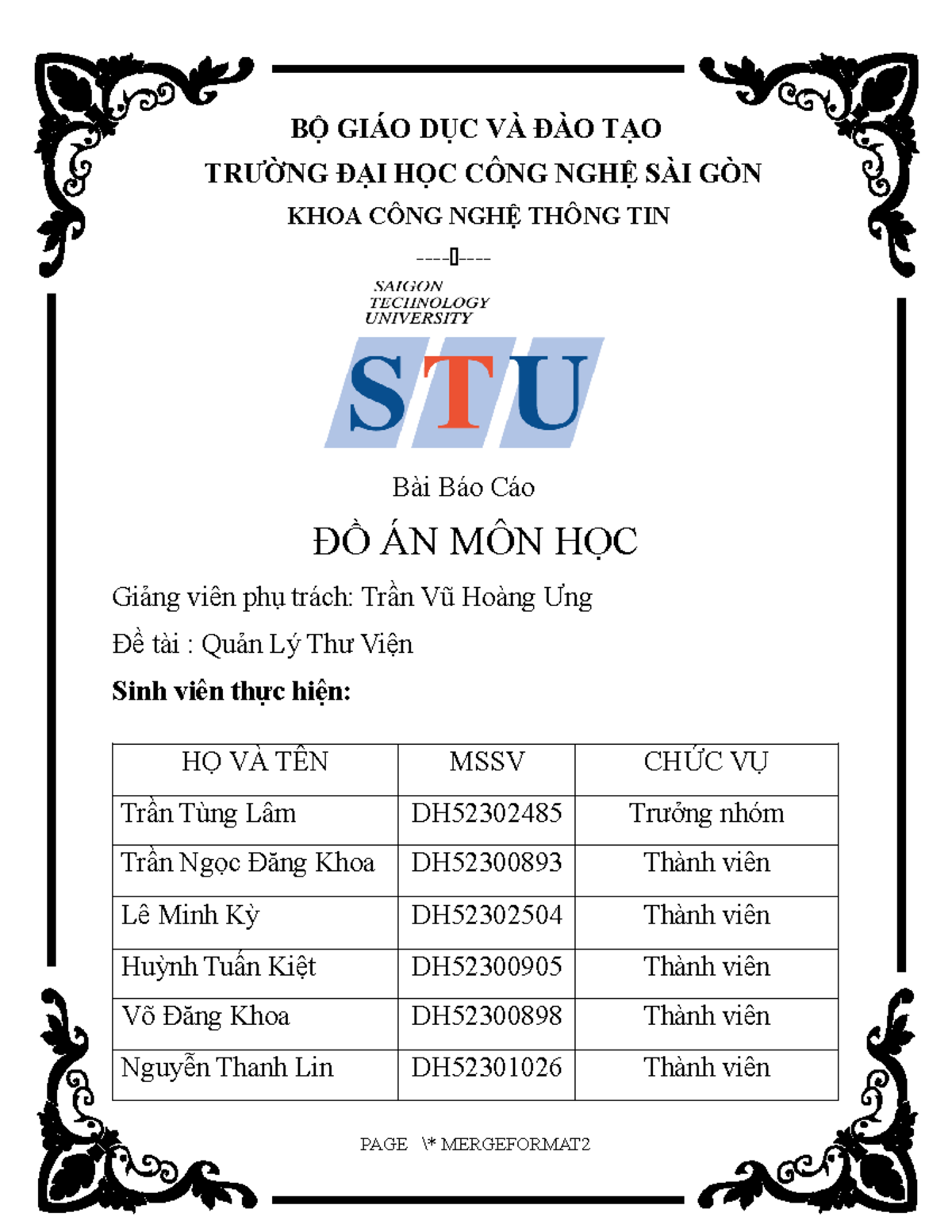 Báo Cáo Đồ Án Quản Lý Thư Viện - DH52302485 - Studocu