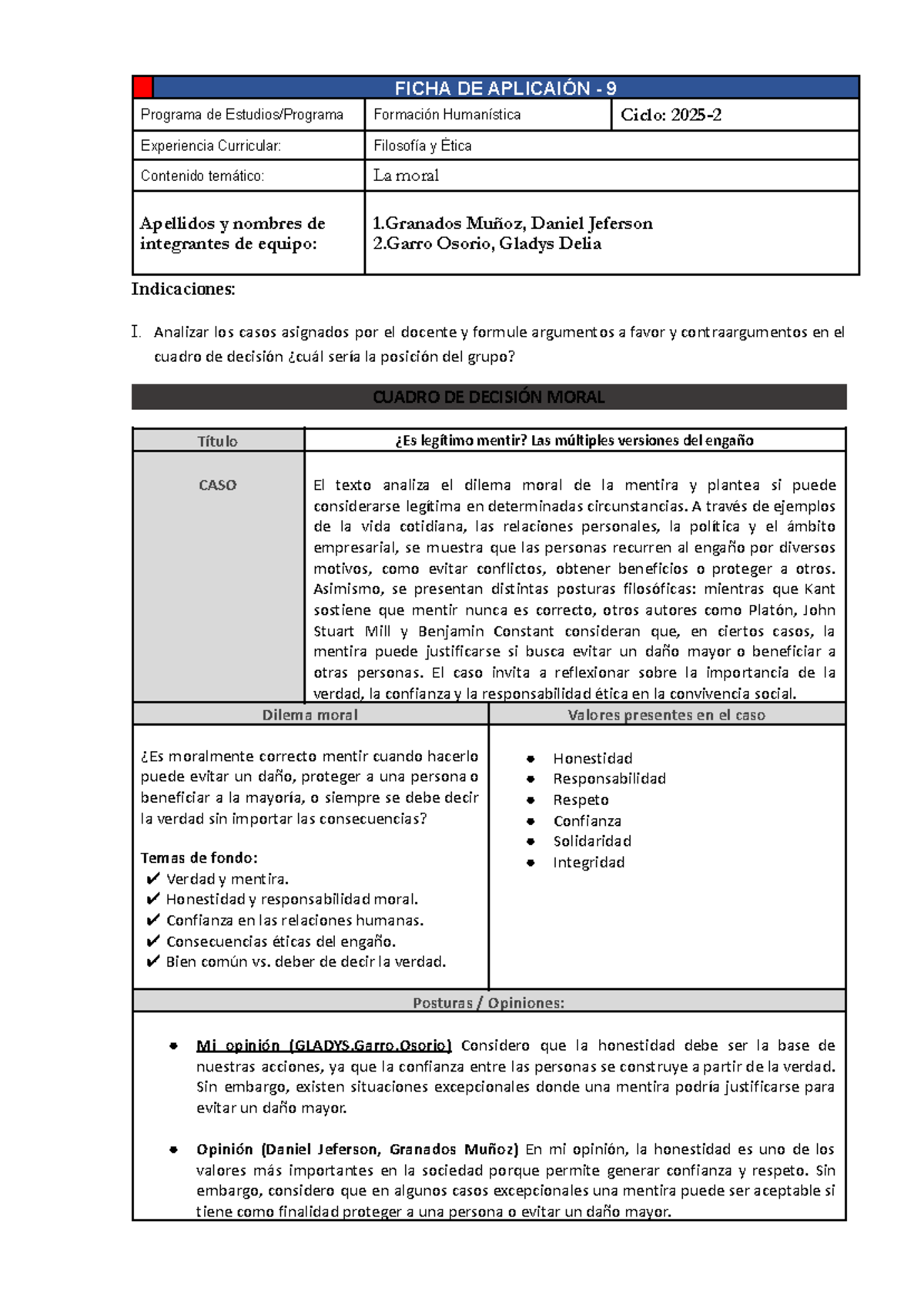 Cuadro de Decisión Moral: Análisis de la Mentira en Ética - Sesión 9 ...