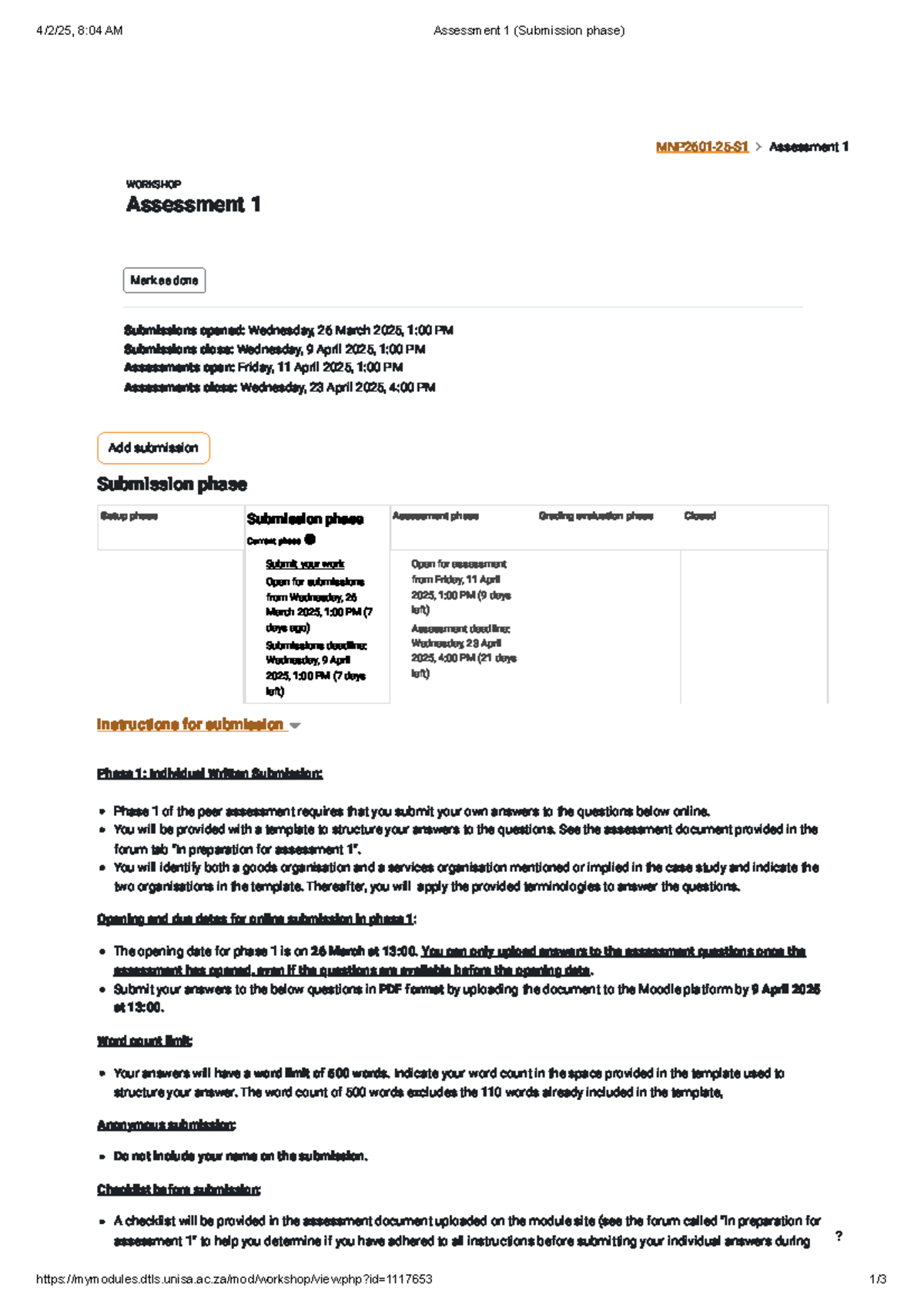 MNP2601-25-S1: Assessment 1 Submission Phase Guidelines and Details ...