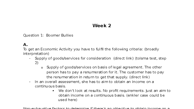Week 2 VAT Analysis: Economic Activity & Taxable Persons - Studeersnel