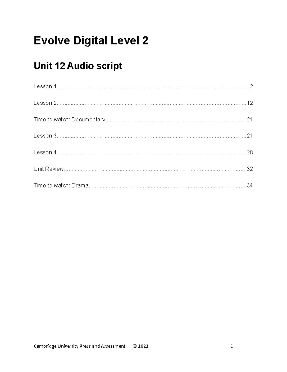 Evolve Digital Level 2 Unit 12 Audio Script: Lessons & Vocabulary - Studocu